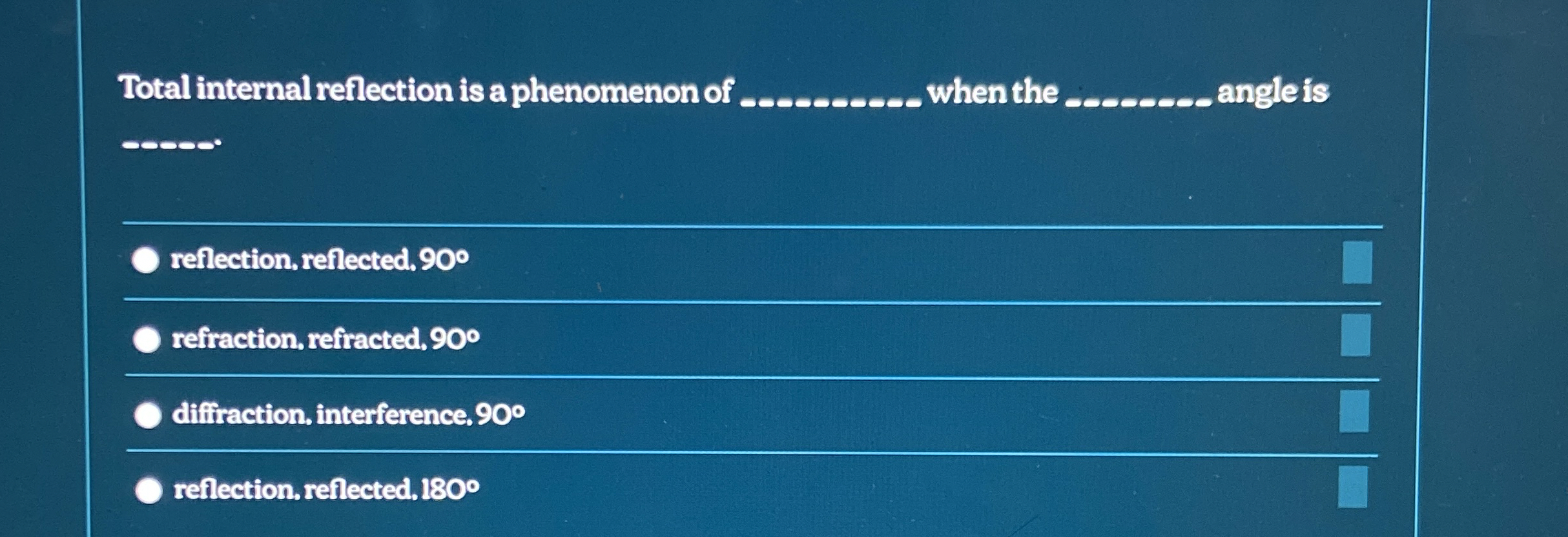 Solved Total internal reflection is a phenomenon of q, ﻿when | Chegg.com