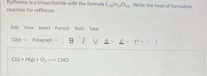 Solved Raffinose is a trisaccharide with the formula | Chegg.com