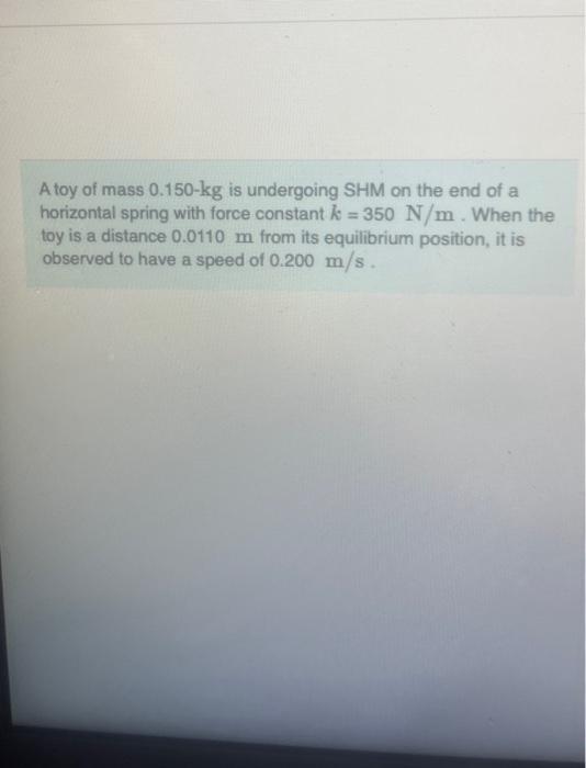 Solved A toy of mass 0.150−kg is undergoing SHM on the end | Chegg.com