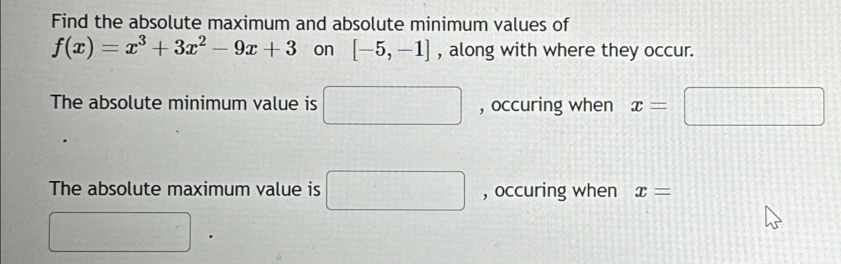 Solved Find the absolute maximum and absolute minimum values | Chegg.com