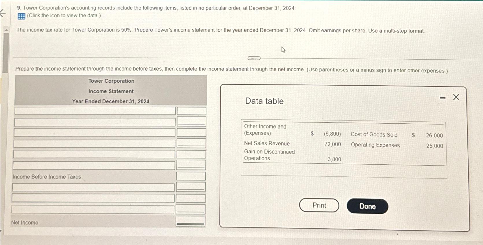 Solved Tower Corporation's accounting records include the | Chegg.com