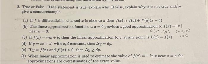 Solved 2. True or False. If the statement is true, explain | Chegg.com