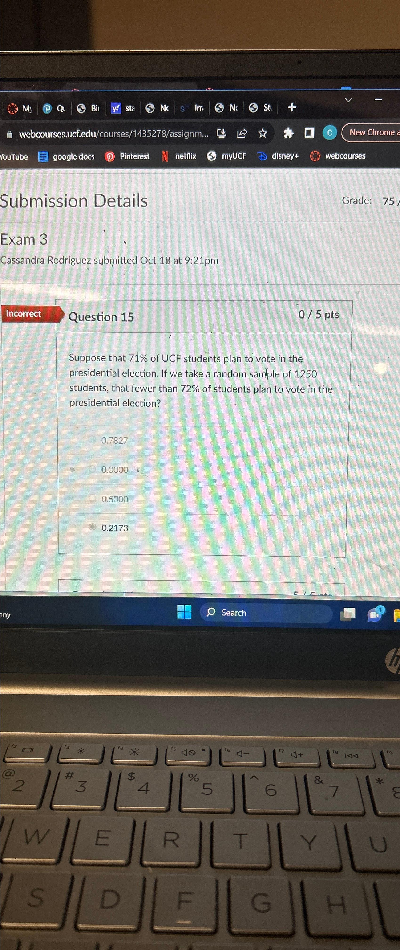 Solved Submission DetailsGrade:Exam 3Cassandra Rodriguez | Chegg.com