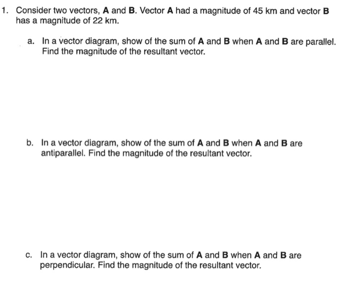 Solved 1. Consider two vectors, A and B. Vector A had a | Chegg.com