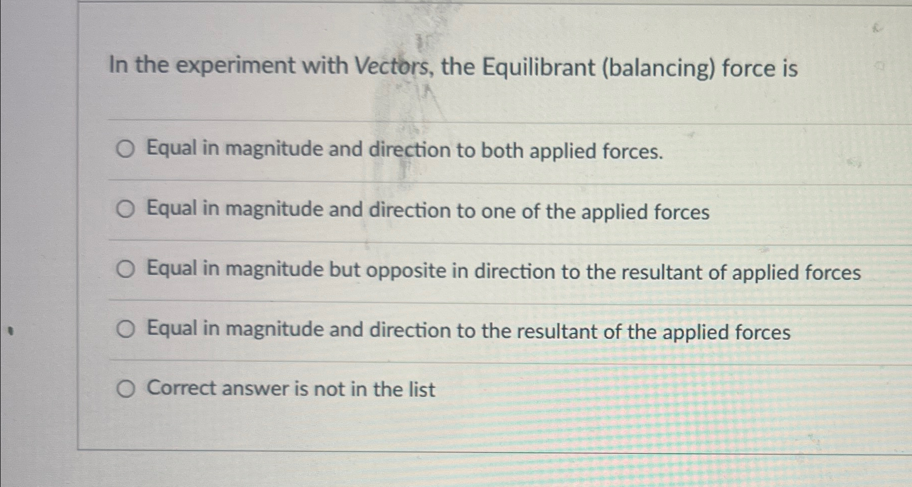 Solved In the experiment with Vectors, the Equilibrant | Chegg.com