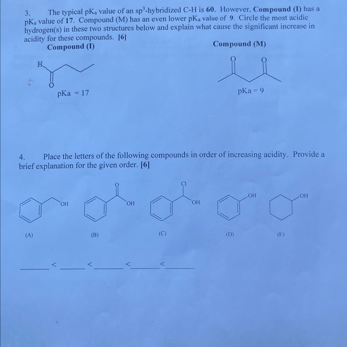 Solved 3. The typical pKa value of an sp3-hybridized C−H is | Chegg.com