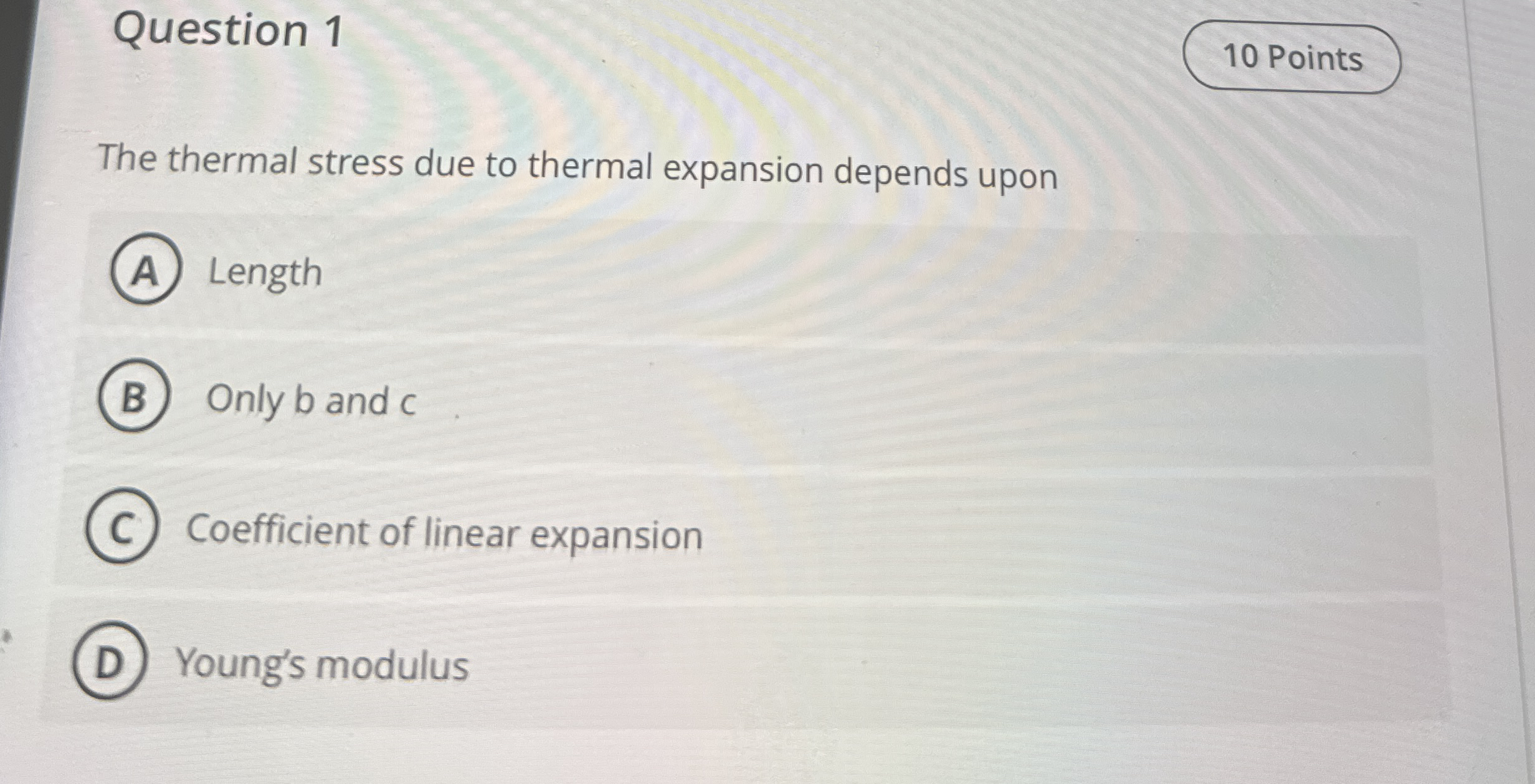 Solved Question 1The thermal stress due to thermal expansion | Chegg.com