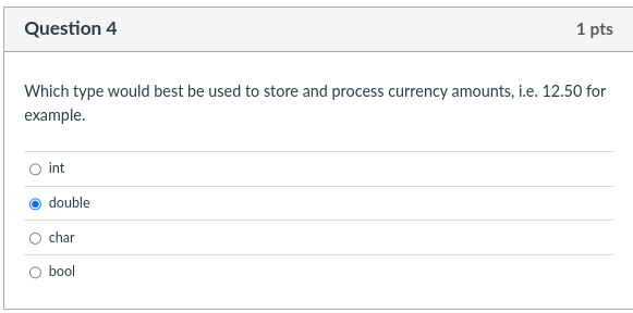 Solved Question 4Which type would best be used to store and | Chegg.com