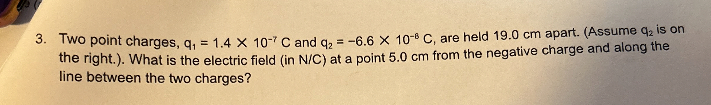 Solved Two point charges, q1=1.4×10-7C ﻿and q2=-6.6×10-8C, | Chegg.com