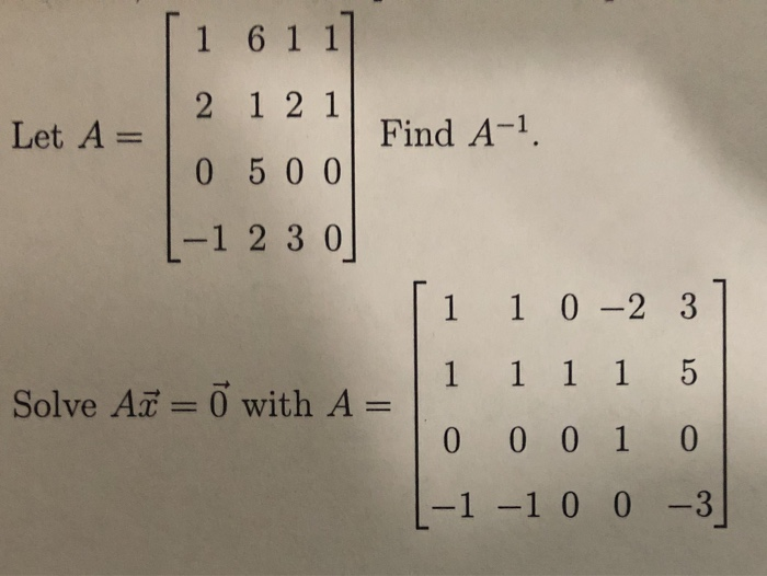 Solved 1 6 1 17 2 1 2 1 Let A= Find A-1. 10 500 L-1 2 3 o [ | Chegg.com