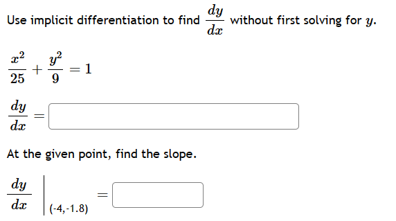 Solved Use implicit differentiation to find dydx ﻿without | Chegg.com