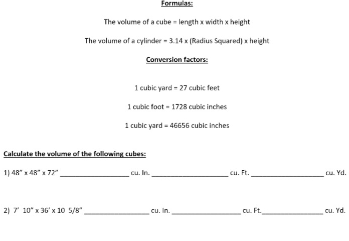 Solved Formulas:The volume of a cube = ﻿length x width x | Chegg.com