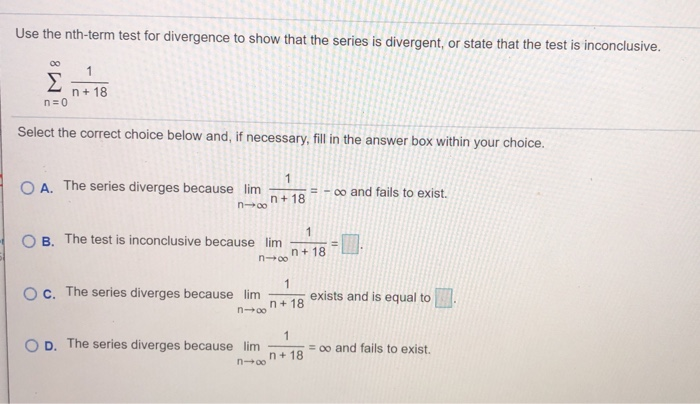 Solved Use the nth-term test for divergence to show that the | Chegg.com
