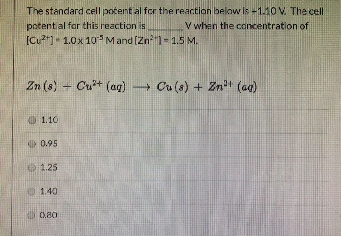 Solved The standard cell potential for the reaction below is | Chegg.com