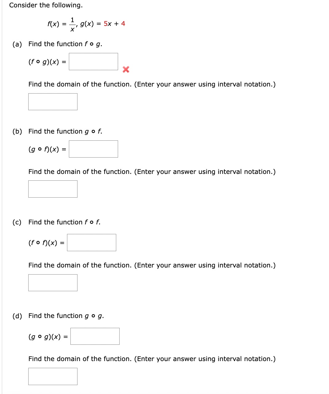 Solved Consider the following.f(x)=1x,g(x)=5x+4(a) ﻿Find the | Chegg.com