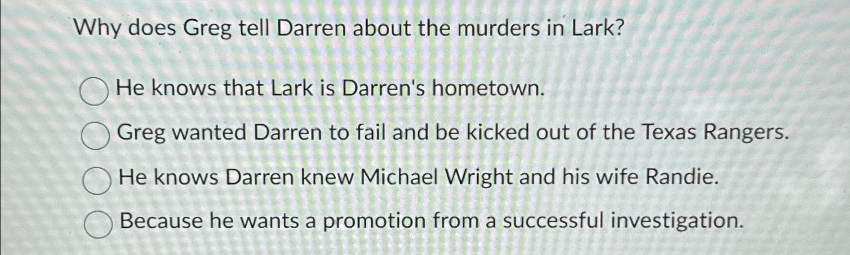 Solved Why does Greg tell Darren about the murders in | Chegg.com