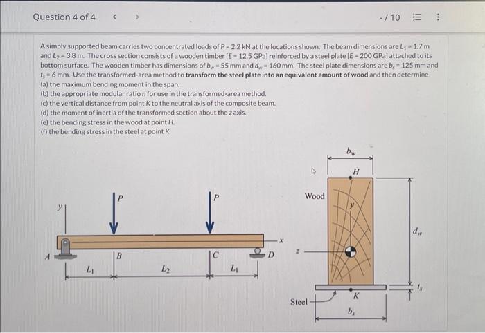 Solved A simply supported beam carries two concentrated | Chegg.com