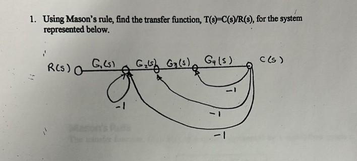 Solved 1. Using Mason's rule, find the transfer function, | Chegg.com