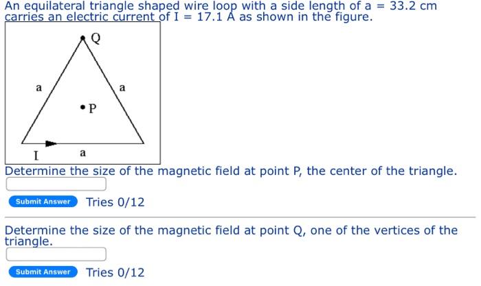Solved An equilateral triangle shaped wire loop with a side | Chegg.com