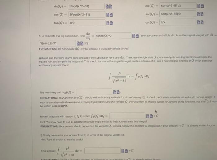 Solved 23 2+81 a) First, select one of the following trig | Chegg.com
