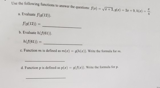 Solved Use The Following Functions To Answer The Questions 