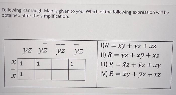 Solved Following Karnaugh Map is given to you. Which of the | Chegg.com