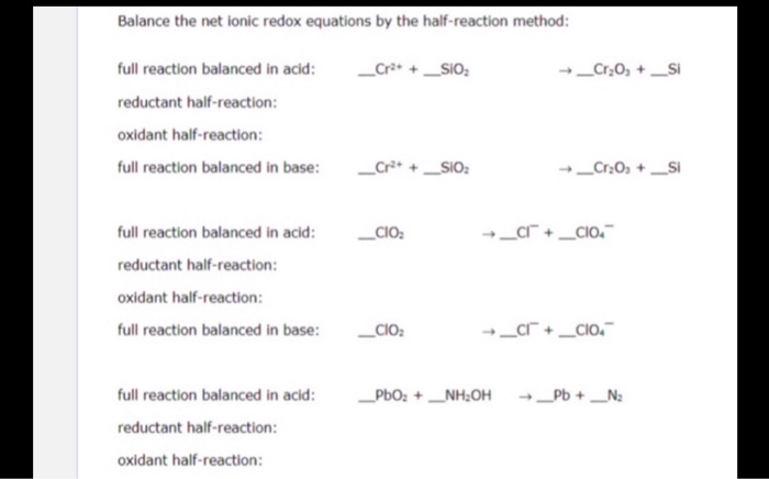 Solved Balance the net ionic redox equations by the | Chegg.com