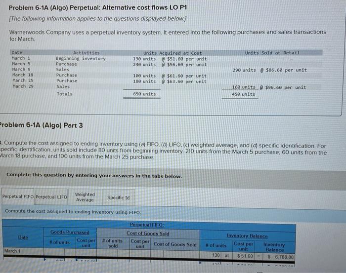 Solved Problem 6-1A (Algo) Perpetual: Alternative cost flows | Chegg.com