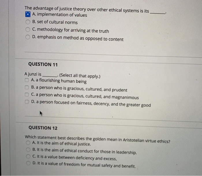 Solved The advantage of justice theory over other ethical | Chegg.com