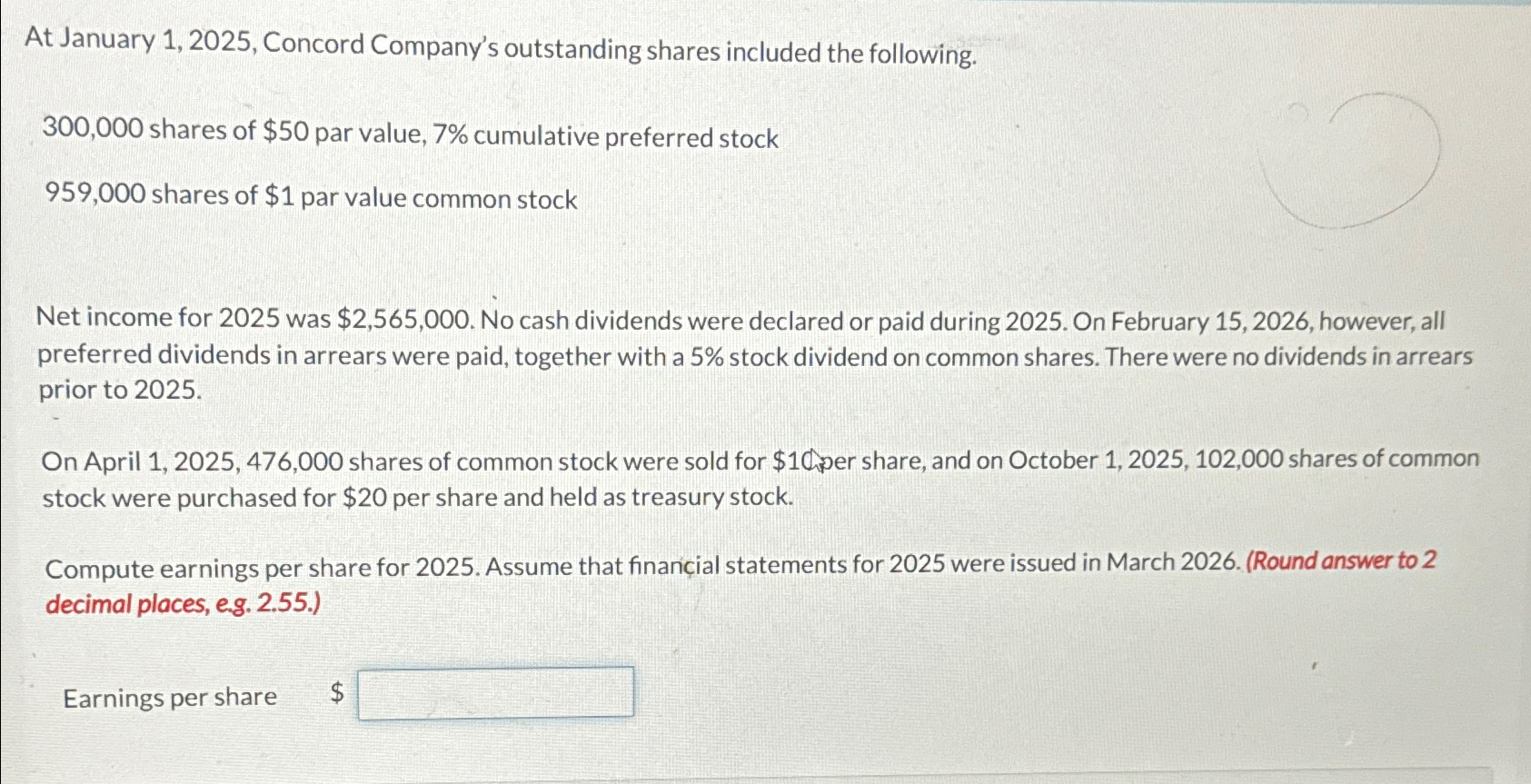 Solved At January 1, 2025, ﻿Concord Company's outstanding | Chegg.com