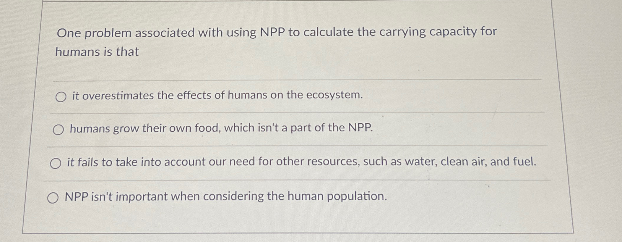 Solved One problem associated with using NPP to calculate | Chegg.com