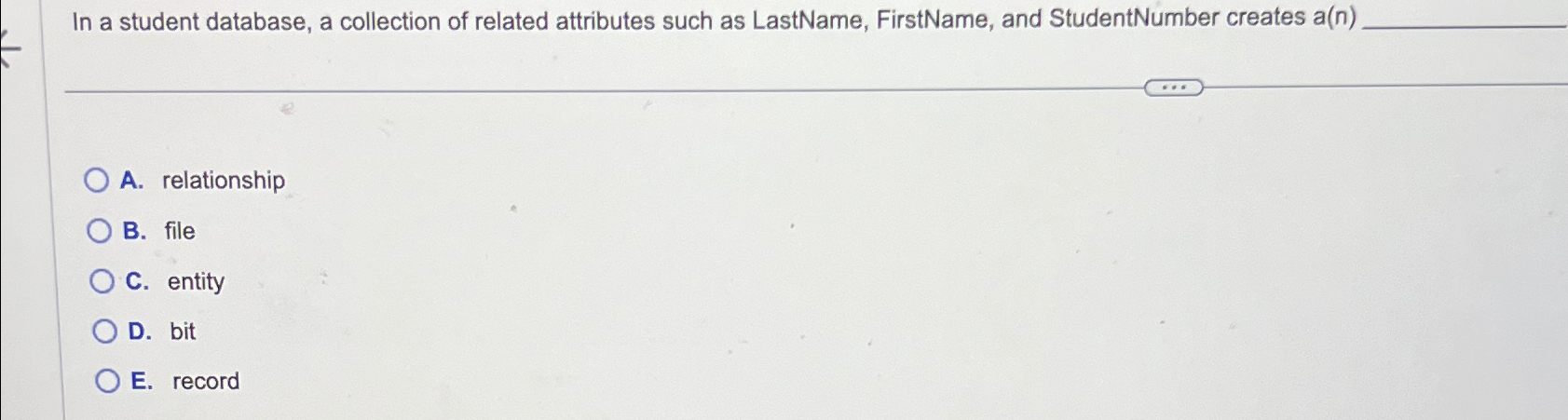 Solved In a student database, a collection of related | Chegg.com