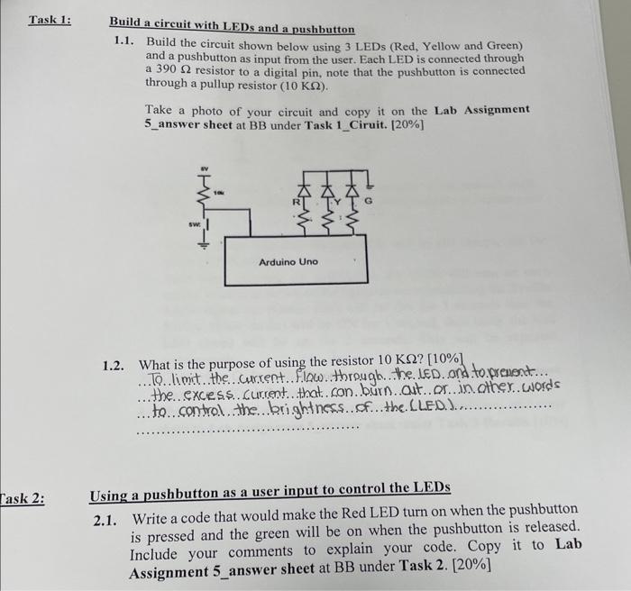Solved Build a circuit with LEDs and a pushbutton 1.1. Build | Chegg.com