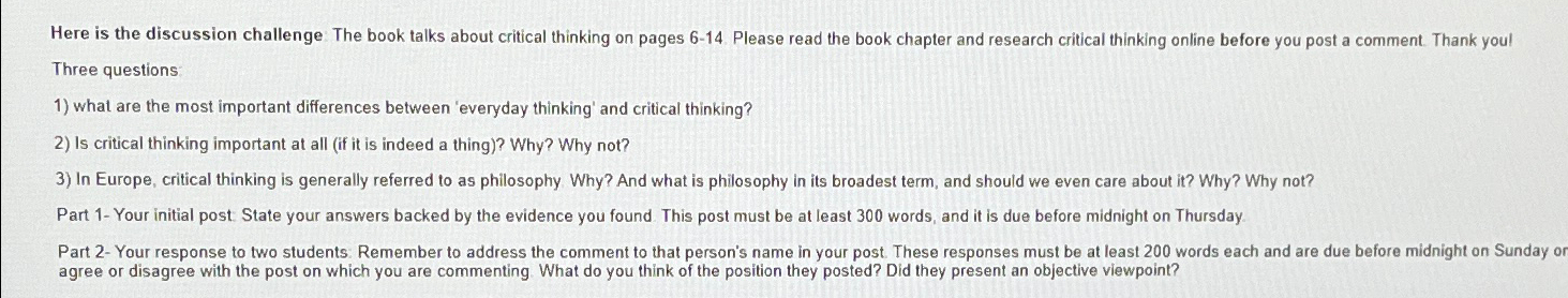 Solved The book talks about critical thinking on pages 6-14. | Chegg.com