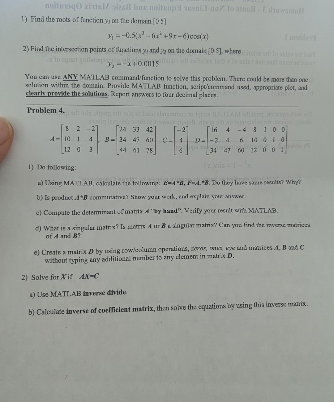 Solved 1) Find the roots of function y1 on the domain [05] | Chegg.com
