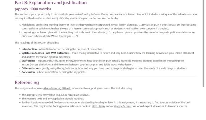 Solved Part A: Lesson Plan (Approx: 1000 words) The basis of | Chegg.com