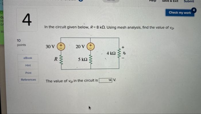 Solved In the circuit given below, R=8kΩ. Using mesh | Chegg.com