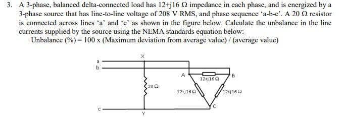 Solved A 3-phase, balanced delta-connected load has 12+j16Ω | Chegg.com