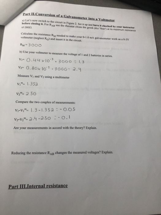 Solved Part II.Conversion of a Galvanometer into Voltmeter | Chegg.com