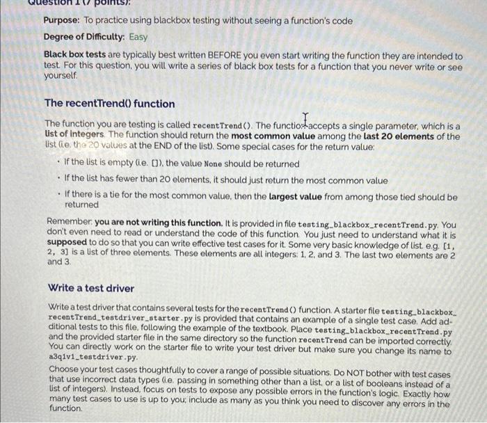 Solved Purpose: To practice using blackbox testing without | Chegg.com