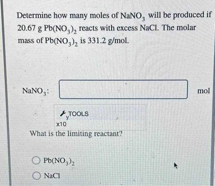 Solved When NaCl reacts with Pb(NO3)2,PbCl2 and NaNO3 are | Chegg.com