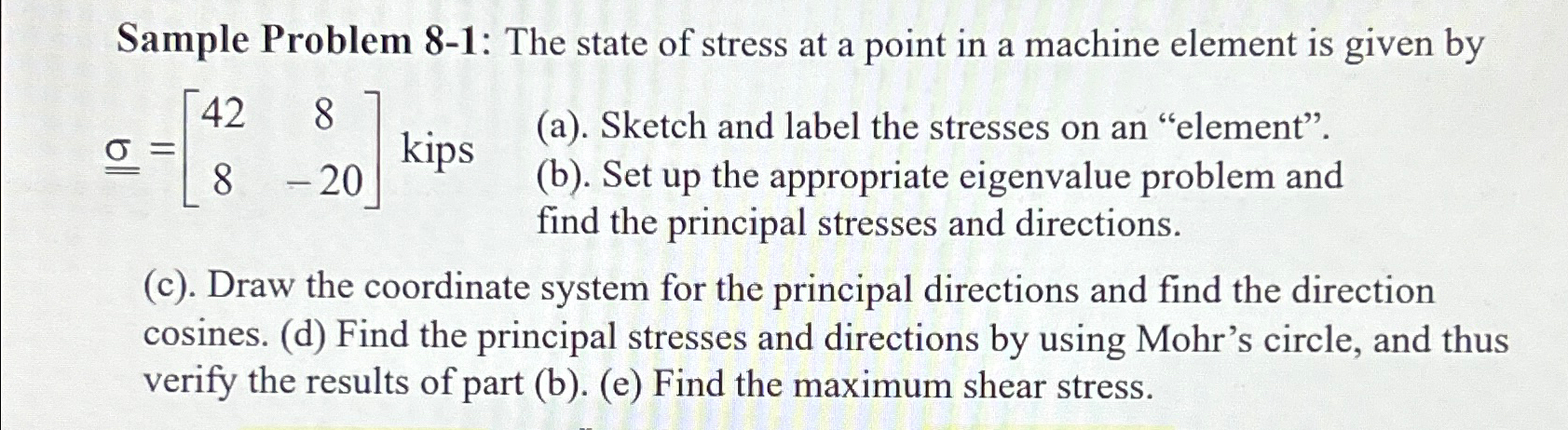 Solved Sample Problem 8-1: The state of stress at a point in | Chegg.com