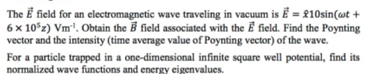 The vec(E) ﻿field for an electromagnetic wave | Chegg.com