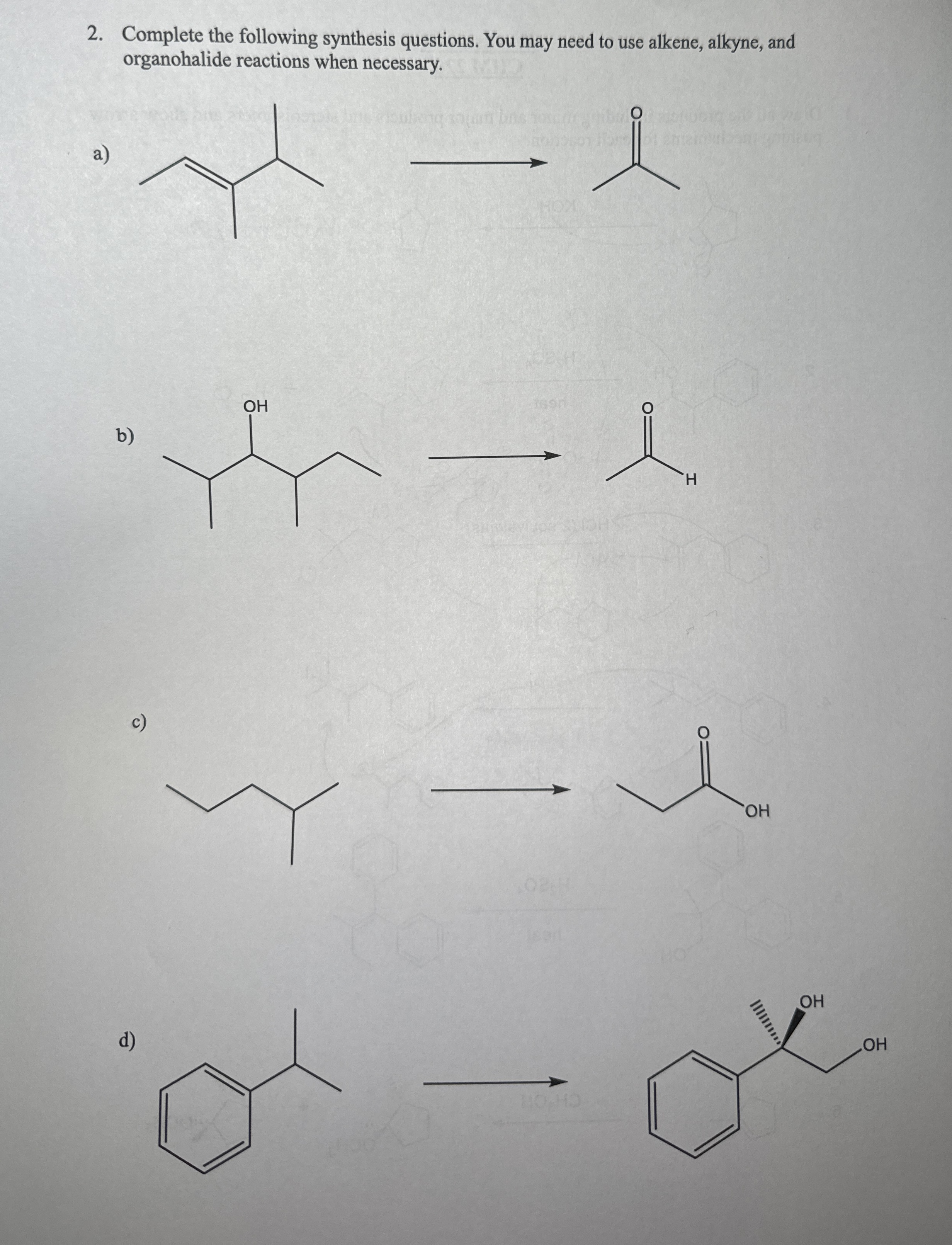 Solved Complete the following synthesis questions. You may | Chegg.com