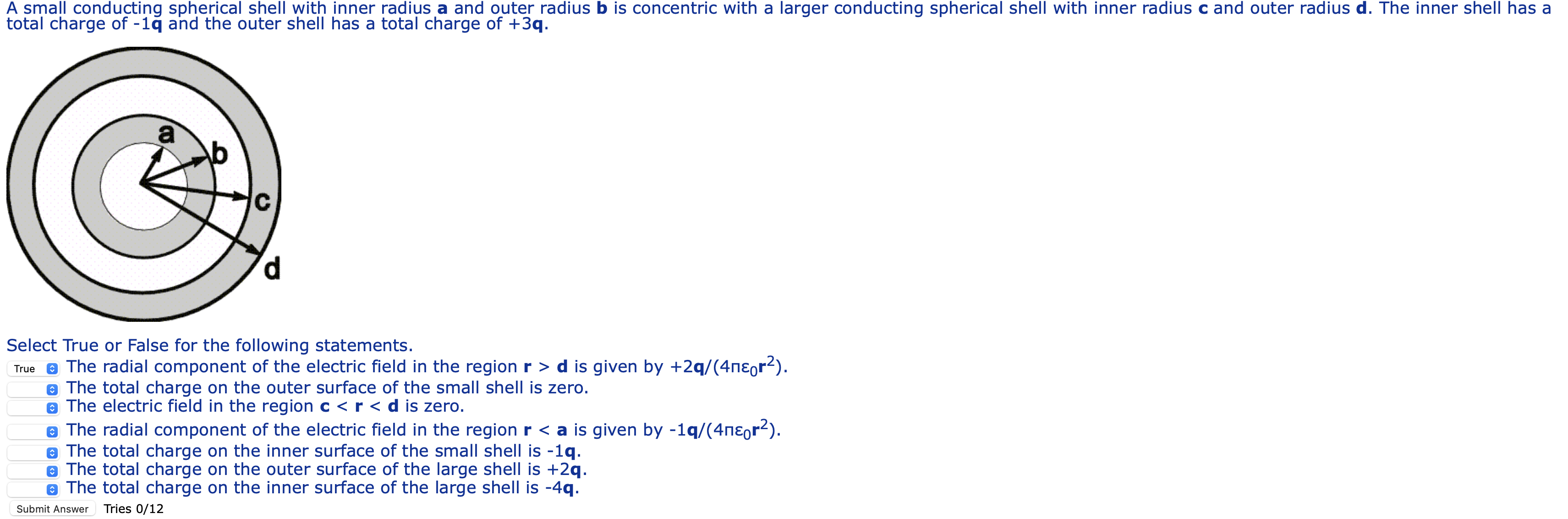 Solved total charge of -1q ﻿and the outer shell has a total | Chegg.com
