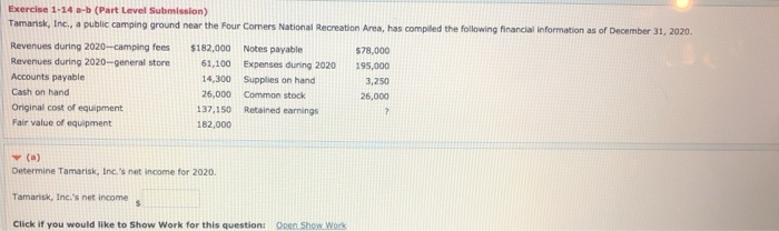 Solved Exercise 1-14 a-b (Part Level Submission) Tamarisk, | Chegg.com