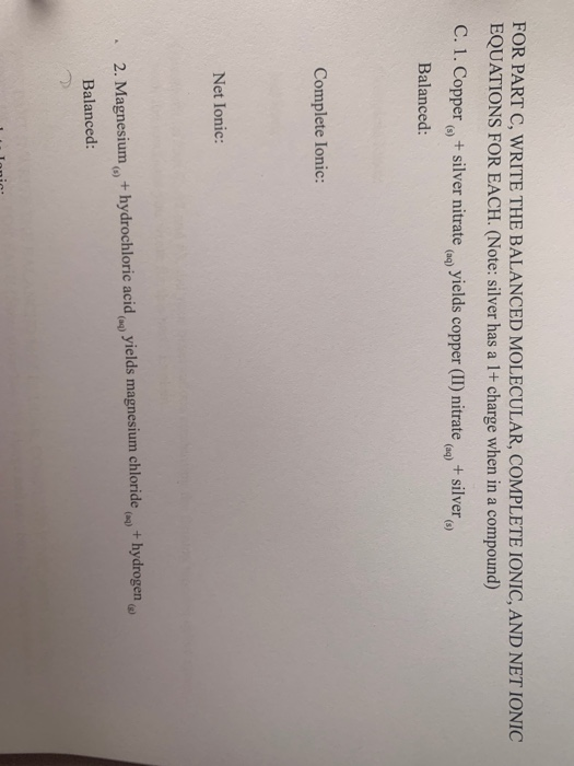Solved Write the balanced molecular, compete ionic, and net | Chegg.com