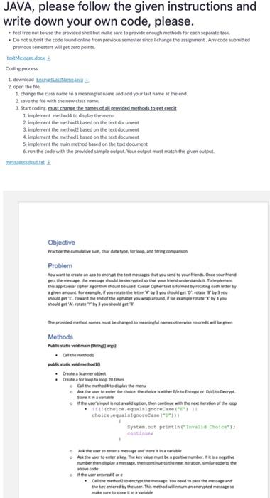 Java Please Follow The Given Instructions And Write 9341