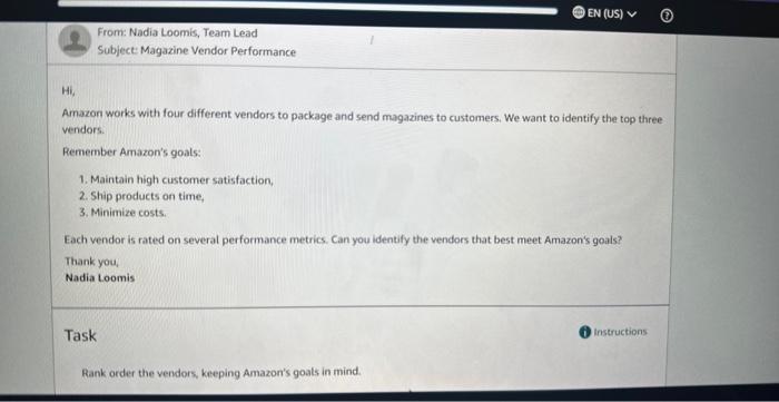 Solved Amazon works with four different vendors to package | Chegg.com