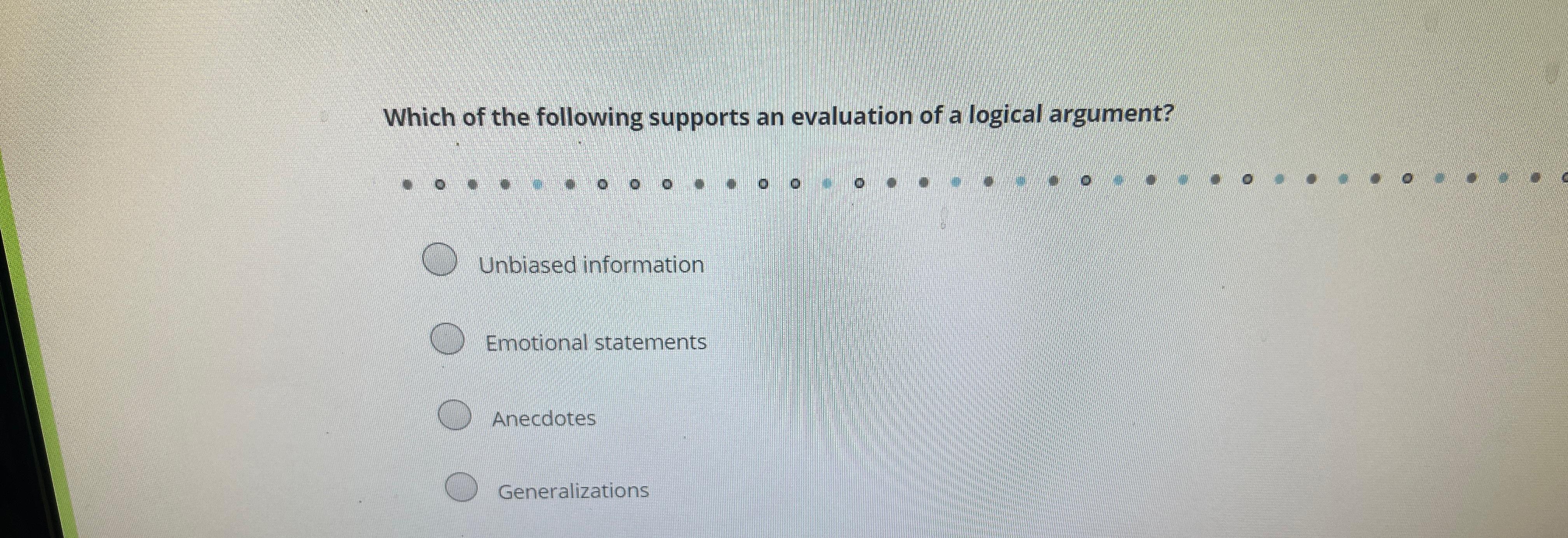 Solved Which of the following supports an evaluation of a | Chegg.com
